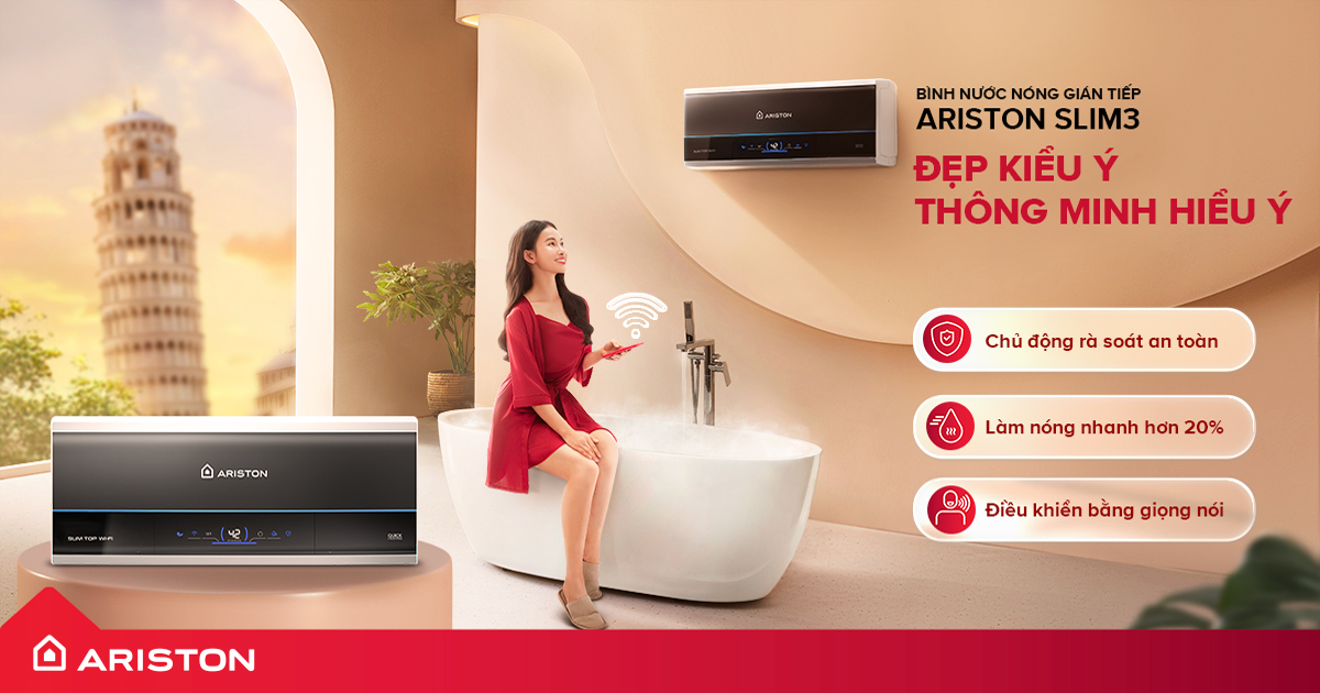 Bình nước nóng gián tiếp Ariston Slim3 - Đẹp kiểu Ý, thông minh hiểu ý